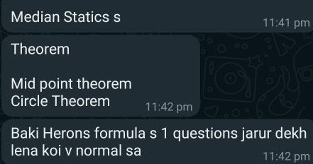 Median Statics s Theorem Mid point theorem Circle Theorem 11:42pm Baki He.. Median Statics s Theorem Mid point theorem Circle Theorem 11:42pm Baki He..