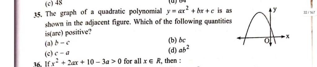 The Graph Of A Quadratic Polynomial Y=ax2+bx+c Is As Shown In The Adjacen..