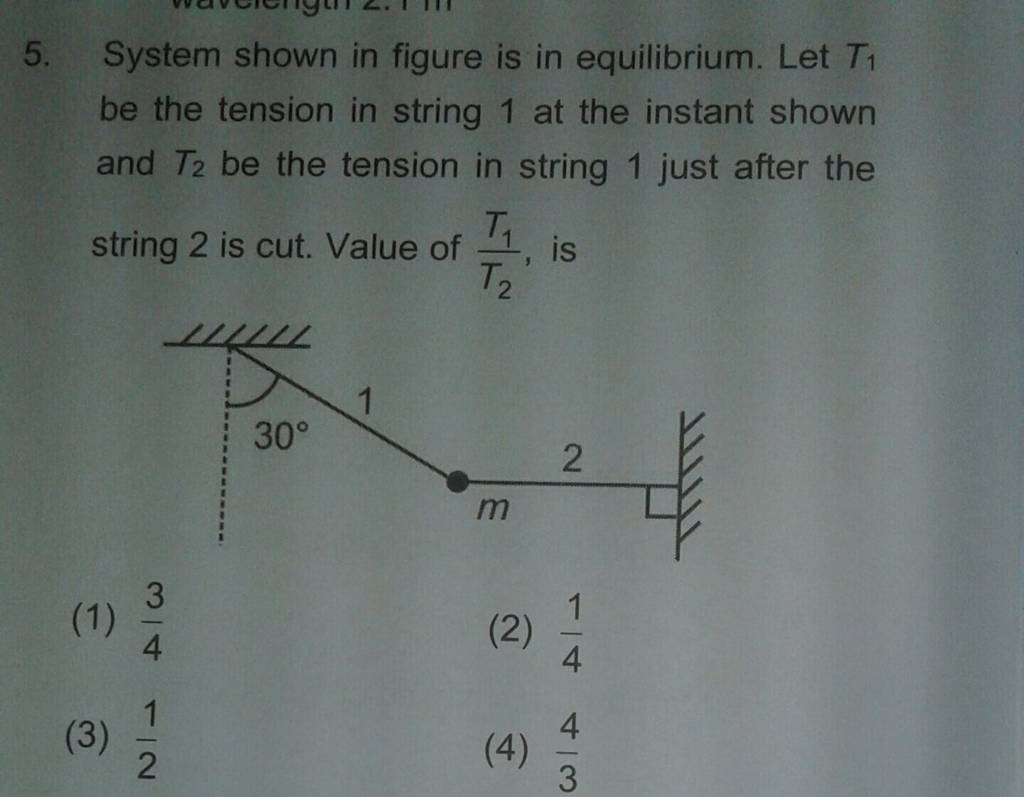 System shown in figure is in equilibrium. Let T1 be the tension in strin..