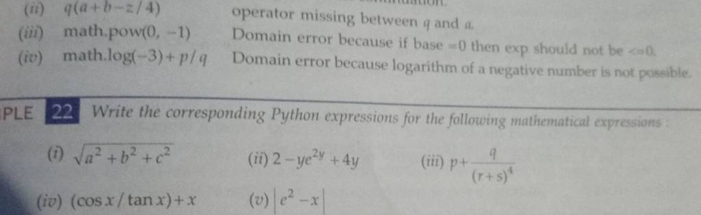 Ple 22 Write The Corresponding Python Expressions For The Following Mathe 