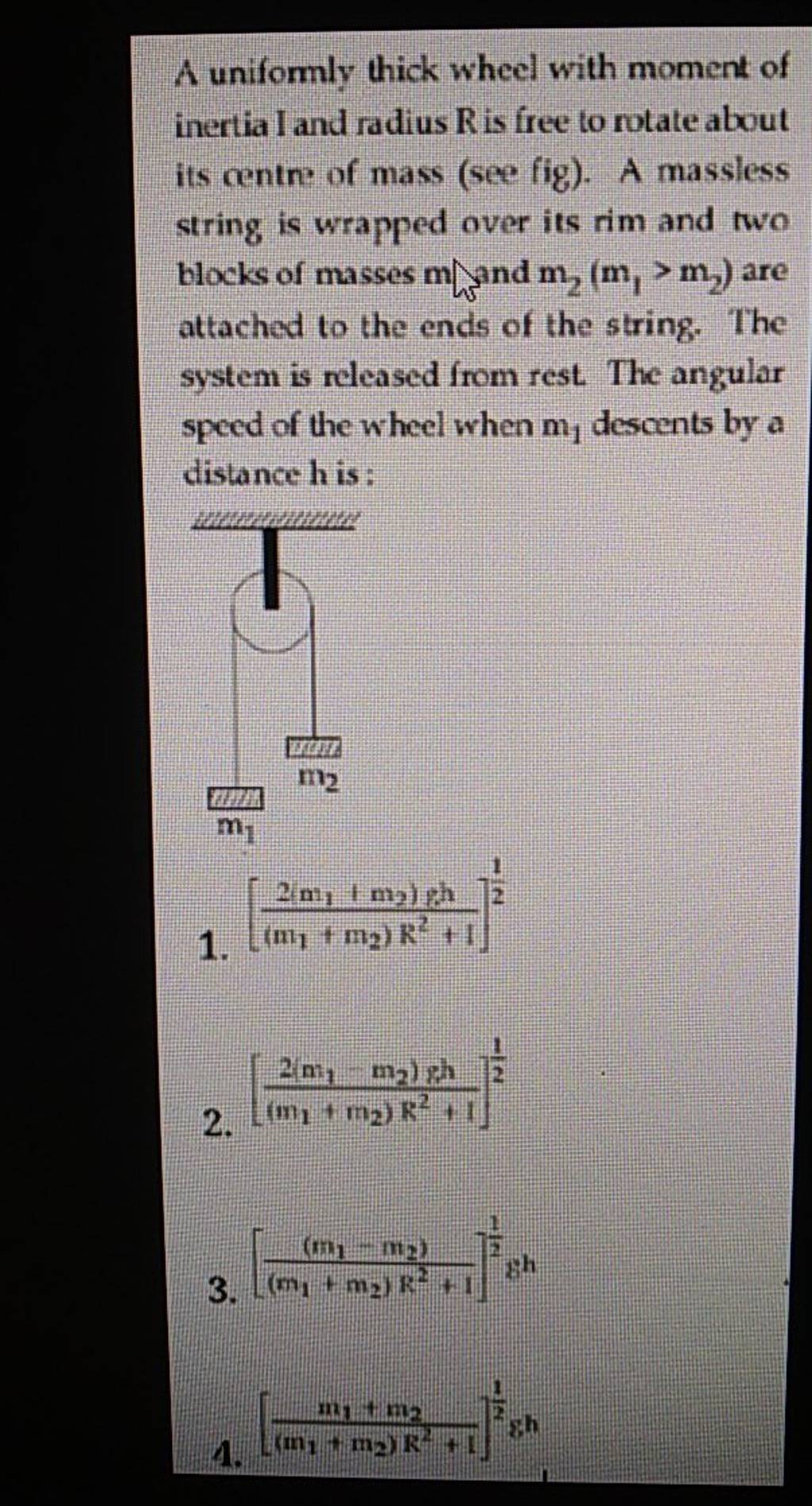 A uniformly thick wheel with moment of inertia I and radius R is free to