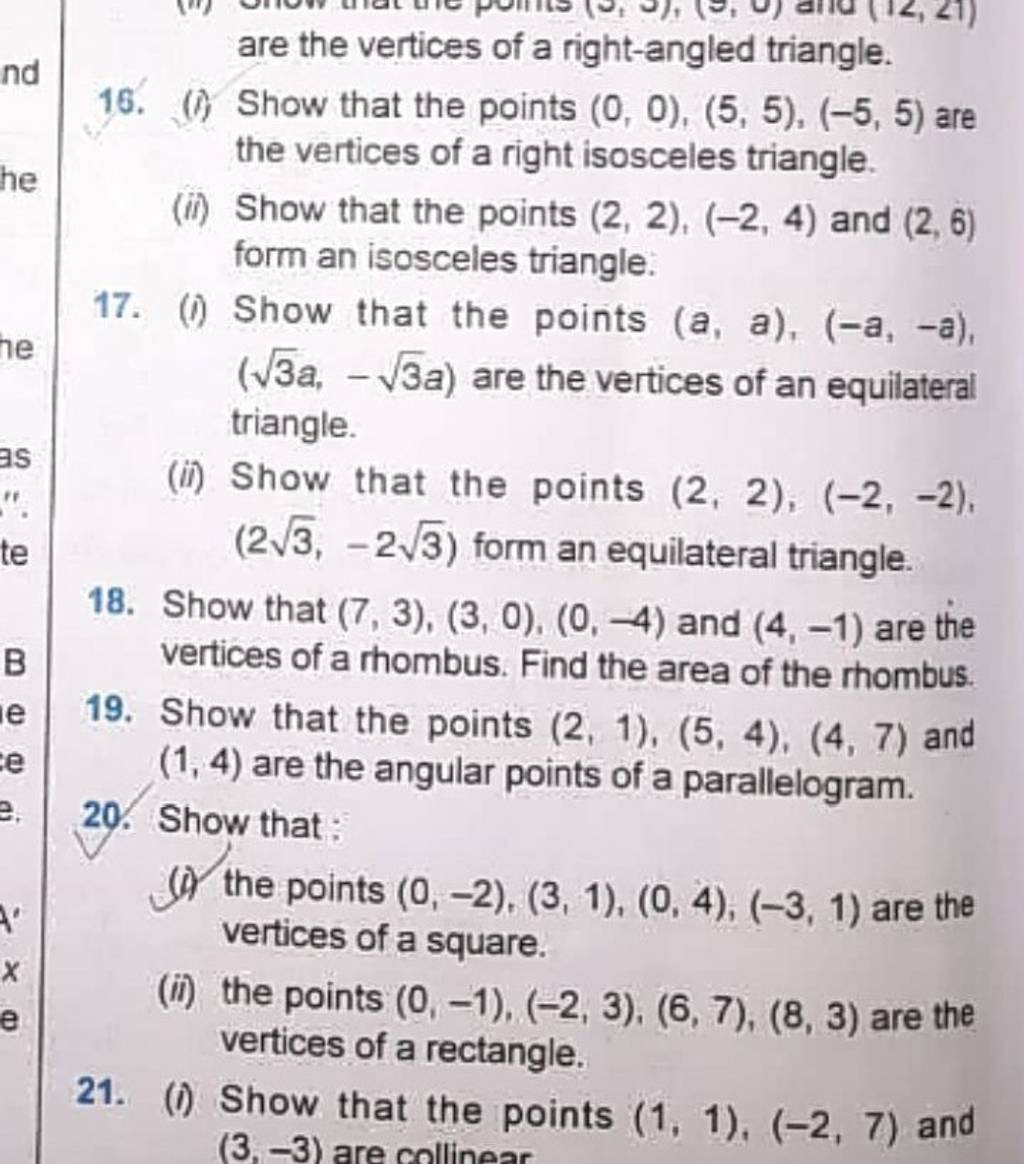 are the vertices of a right-angled triangle. 16. (h) Show that the points..