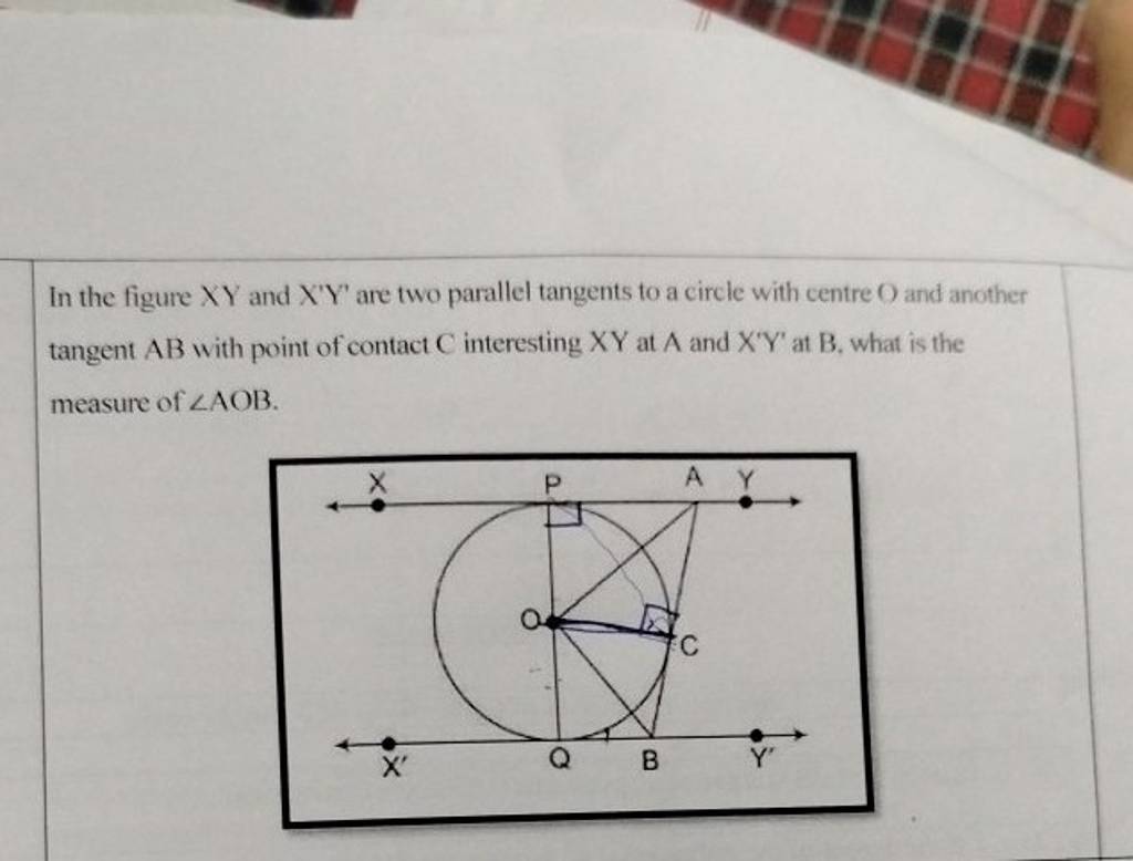In the figure XY and X′Y′ are two parallel tangents to a circle with cent..