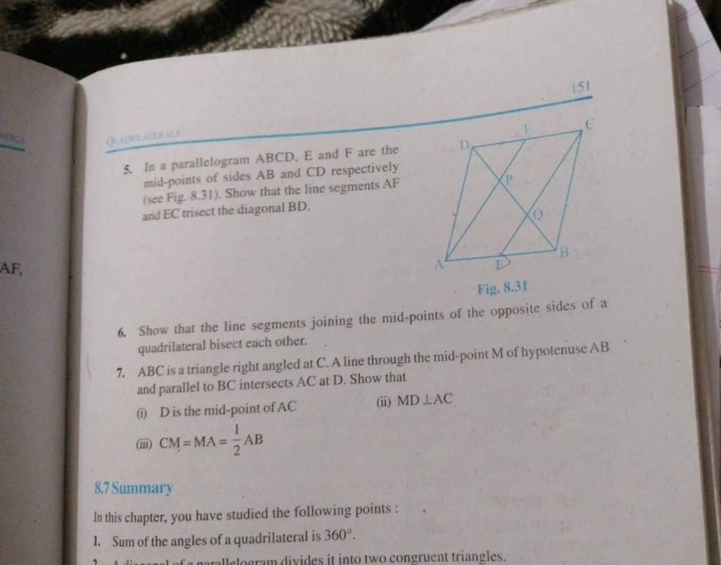 5. In a parallelogram ABCD,E and F are the mid-points of sides AB and CD