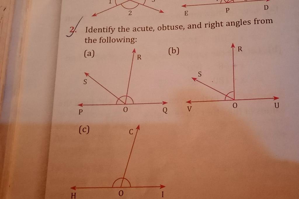 2. Identify the acute, obtuse, and right angles from the following: (b)