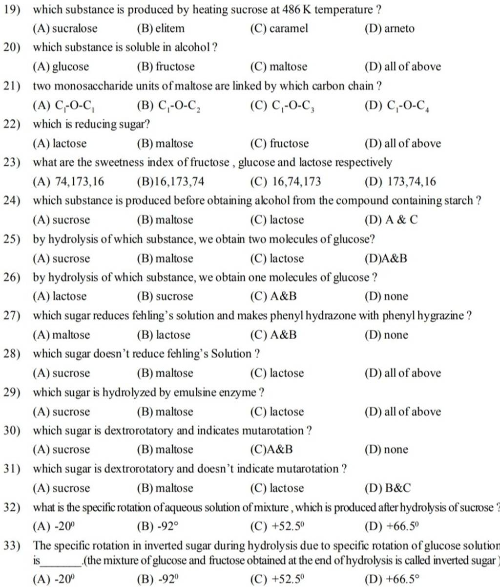 The specific rotation in inverted sugar during hydrolysis due to specifi..