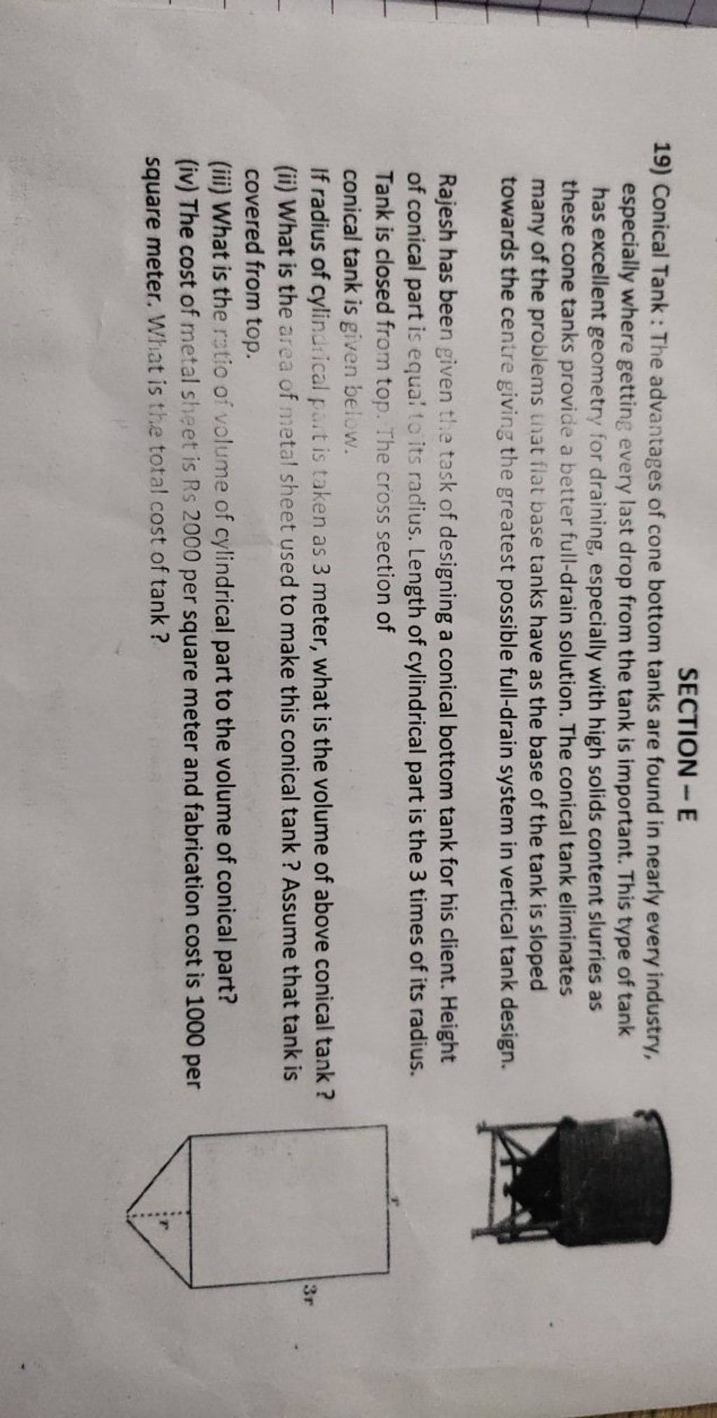 SECTION - E 19) Conical Tank : The advantages of cone bottom tanks are fo..