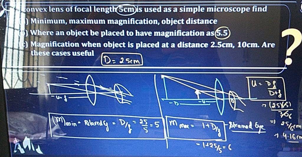 convex lens of focal length 5cm) is used as a simple microscope find Mini..