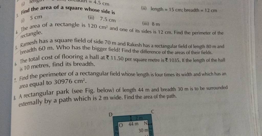 3. Find the area of a square whose side is (ii) length =15 cm; breadth =1..