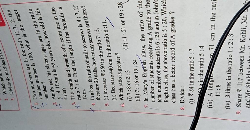 3. Divide 48 marbles in 1. Two numbers are in the ratio 11:7. If the ÷ sm..