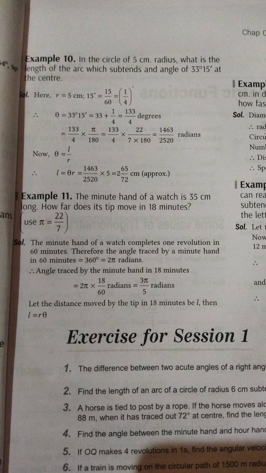Example 10. In the circle of 5 cm. radius, what is the ength of the arc w..