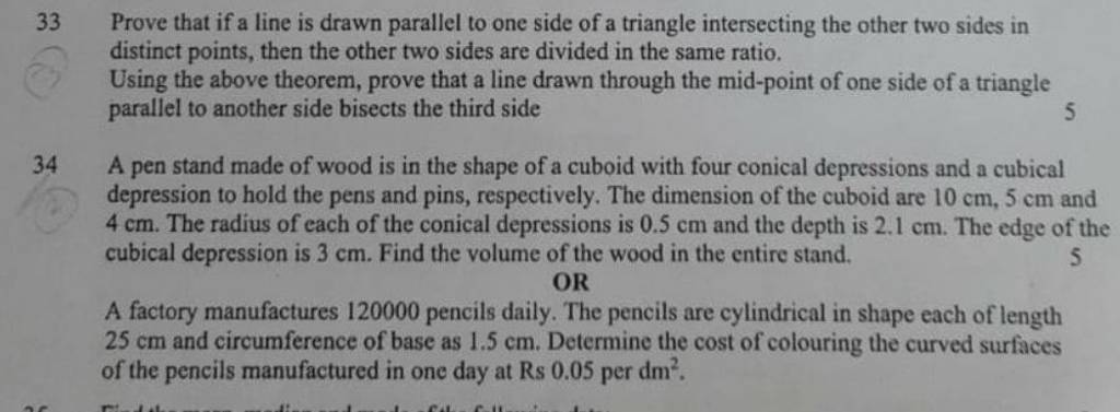33 Prove that if a line is drawn parallel to one side of a triangle inter..