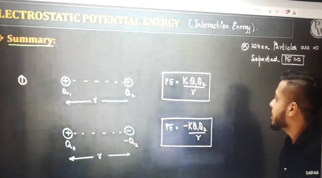 LECTROSTATIC POTENTIAL ENERGY (Interaction Energy). Summary: 00 PE- KQ,Q₂..