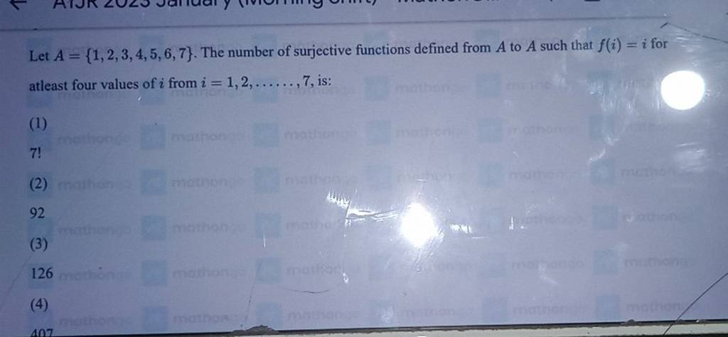 Let A={1,2,3,4,5,6,7}. The number of surjective functions defined from A