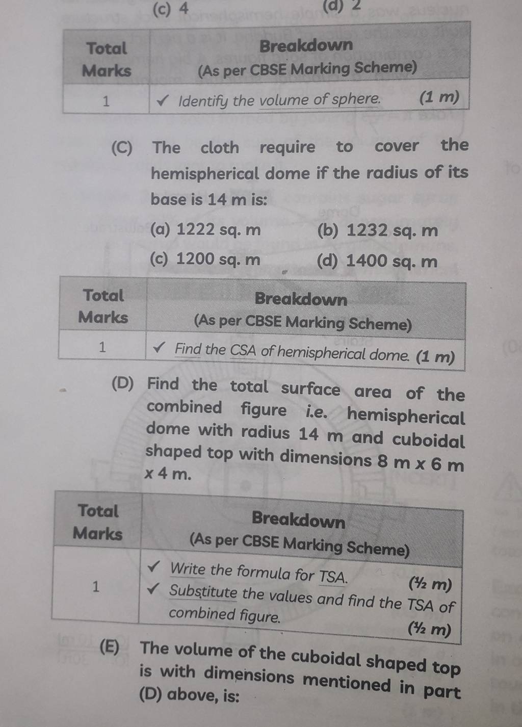 Total MarksBreakdown (As per CBSE Marking Scheme)1 Identify the volume o..