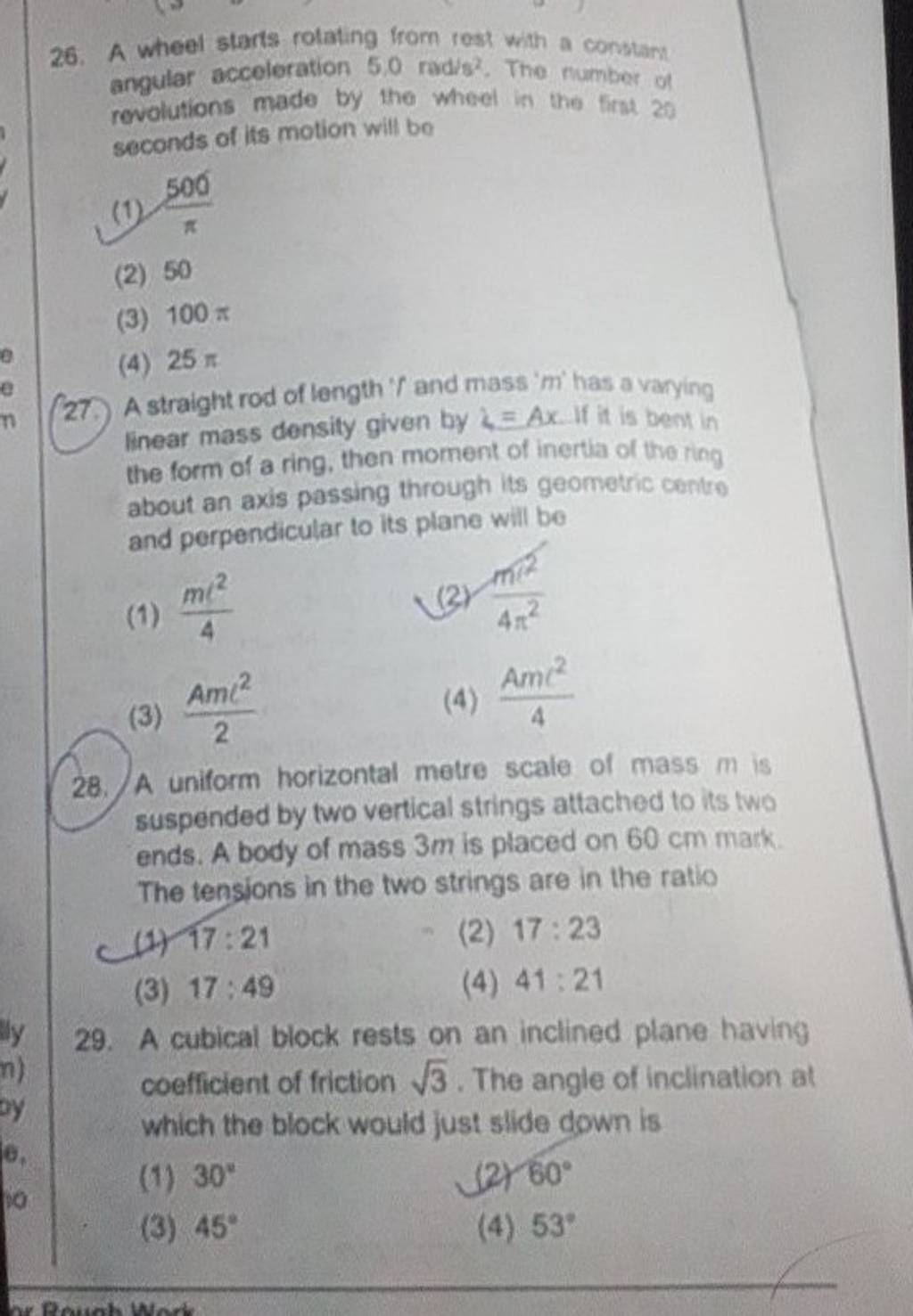 A wheel starts rotating from rest with a constant angular accoleration 5...