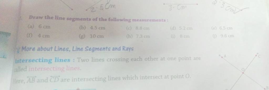 Draw the line segments of the following measurements : (a) 6 cm (b) 4.5 c..