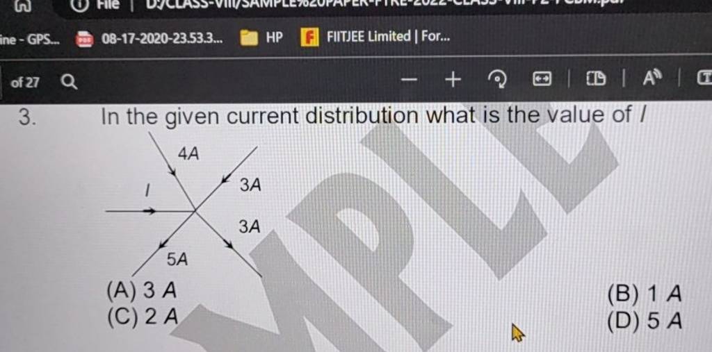 In the given current distribution what is the value of I | Filo