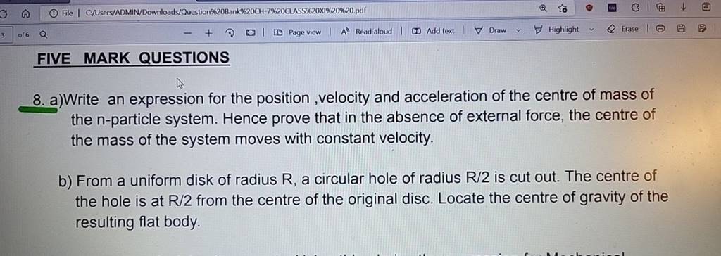 FIVE MARK QUESTIONS 8. a)Write an expression for the position ,velocity a..