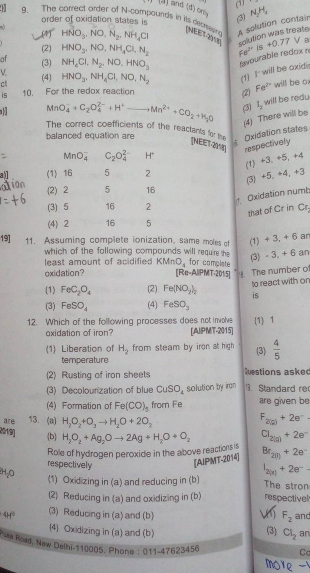 For the redox reaction MnO4− +C2 O42− +H+ Mn2++CO2 +H2 O | Filo