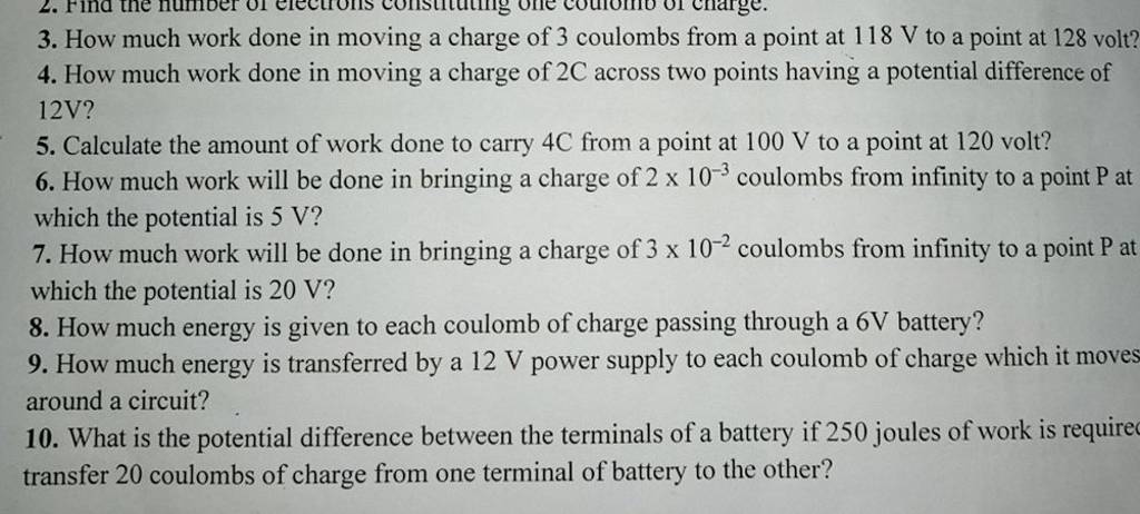 3. How much work done in moving a charge of 3 coulombs from a point at 11..