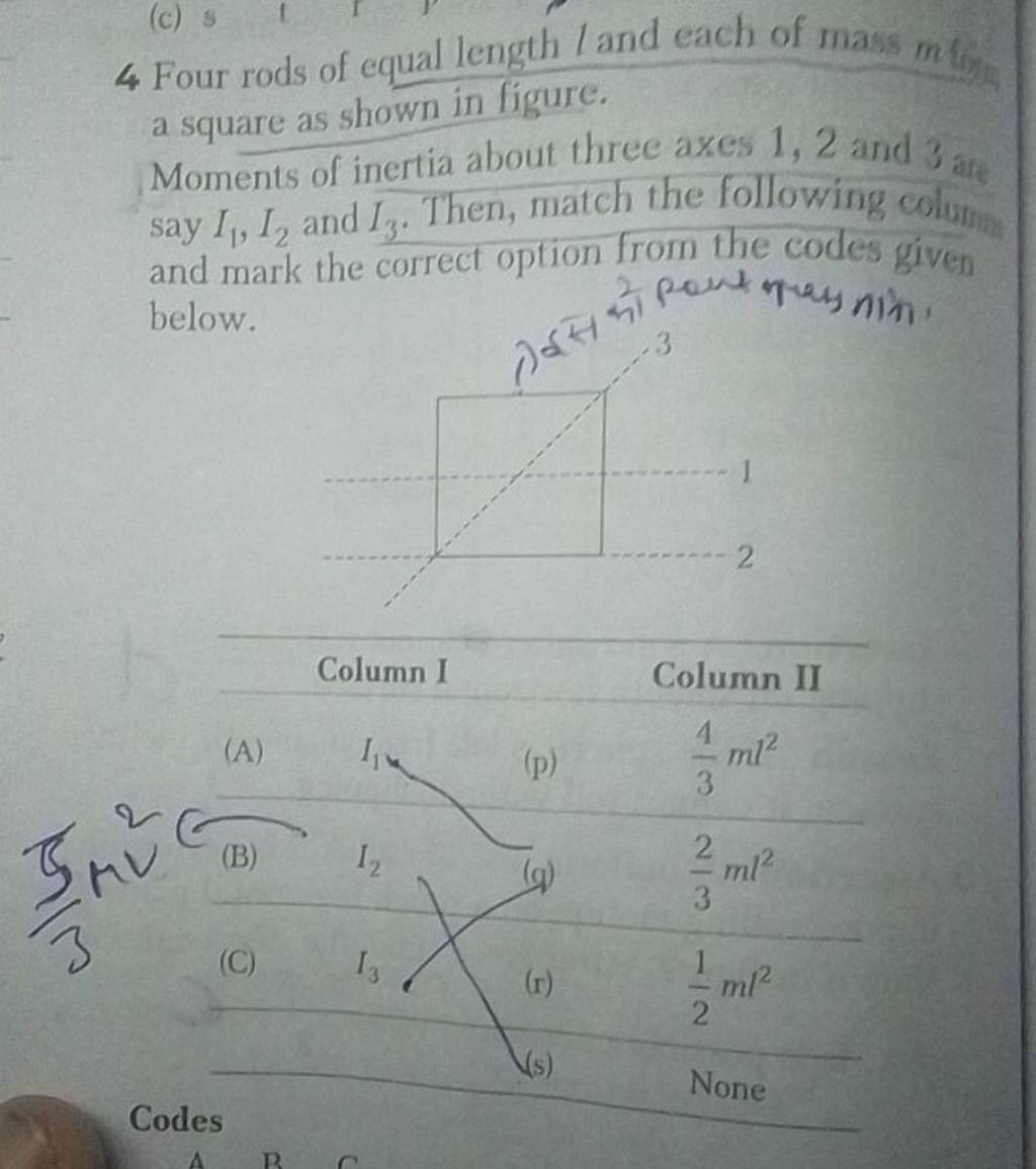 4 Four rods of equal length l and each of mass m form a square as shown i..