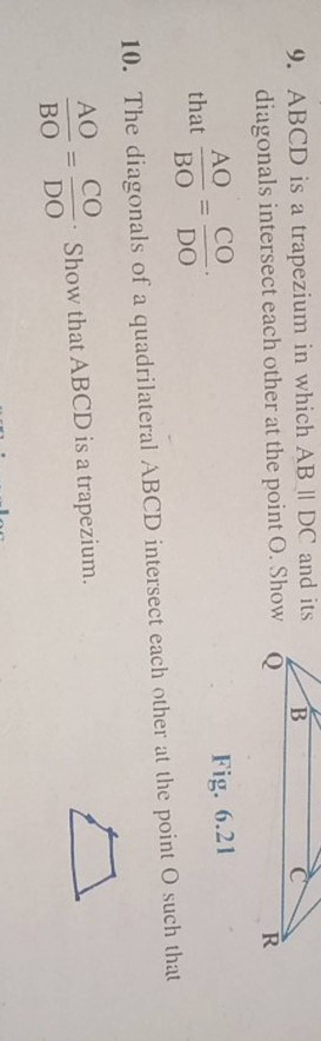 9. ABCD is a trapezium in which AB∥DC and its diagonals intersect each ot..