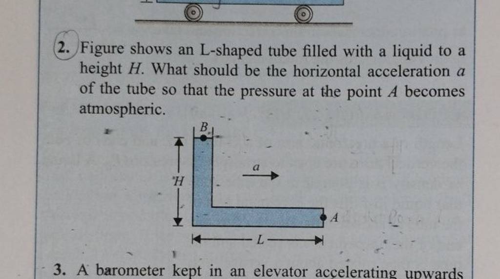 2. Figure shows an L-shaped tube filled with a liquid to a height H. What..