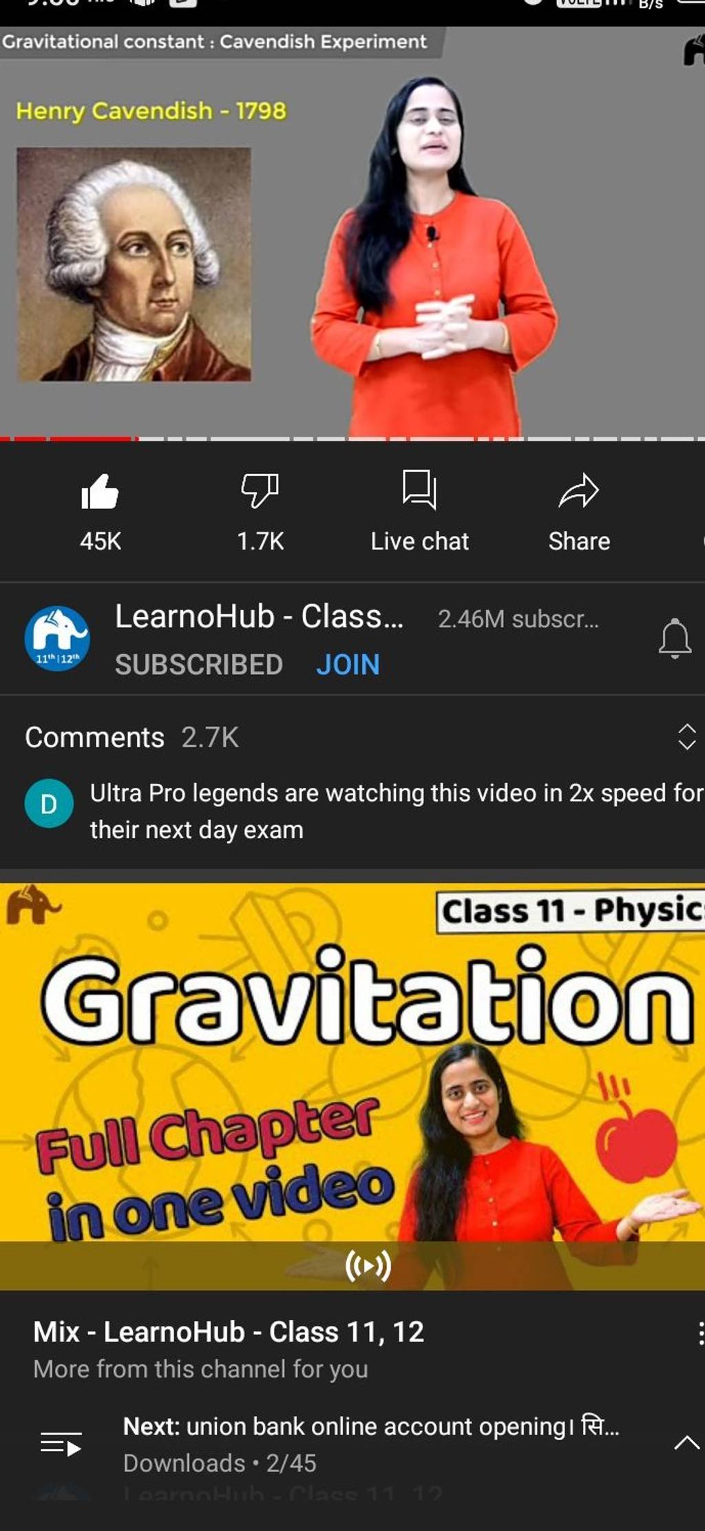 Gravitational constant : Cavendish Experiment Henry Cavendish - 1798 45K
