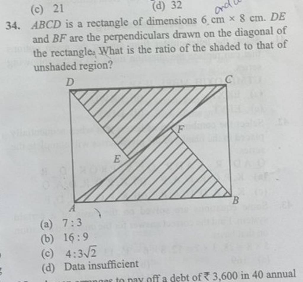 ABCD is a rectangle of dimensions 6, cm×8 cm.DE and BF are the perpendicu..