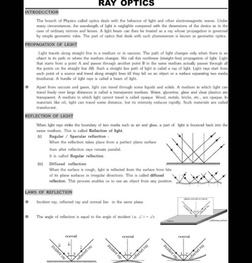 RAY OPTICS INTRODUCTION The branch of Physics called optics deals with th..