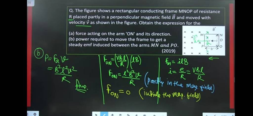 Q. The figure shows a rectangular conducting frame MNOP of resistance R p..