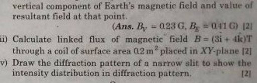 vertical component of Earth's magnetic field and value of resultant field..