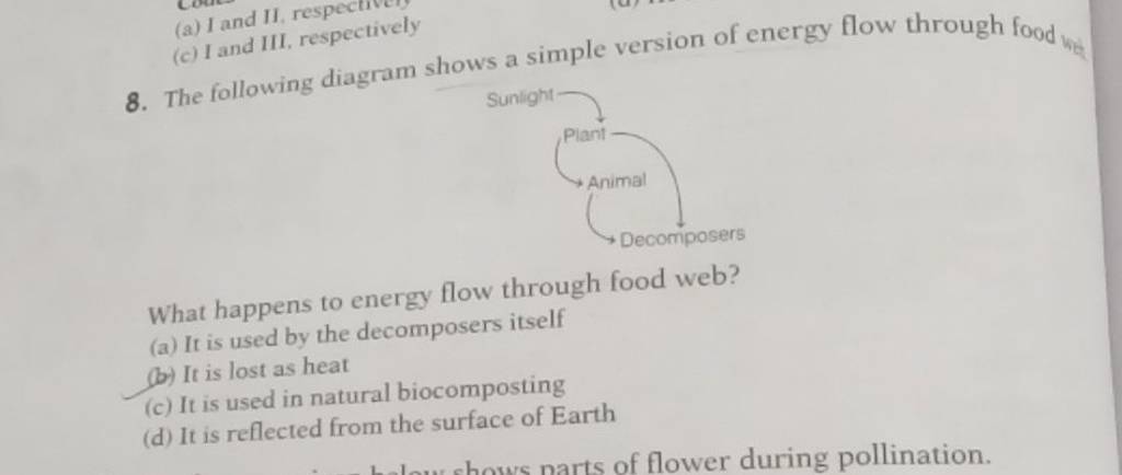The following diagram shows a simple version of energy flow through food
