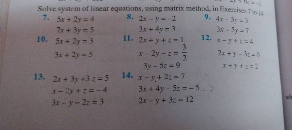 Solve System Of Linear Equations Using Matrix Method In Exercises 7 To
