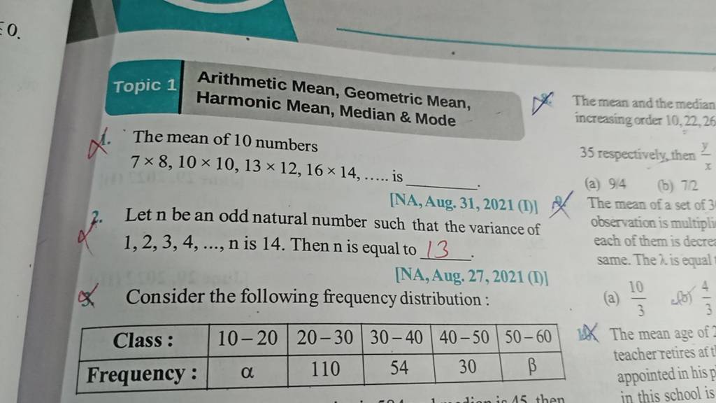 Topic 1 Arithmetic Mean, Geometric Mean, Harmonic Mean, Median \& Mode 1... Topic 1 Arithmetic Mean, Geometric Mean, Harmonic Mean, Median \& Mode 1...