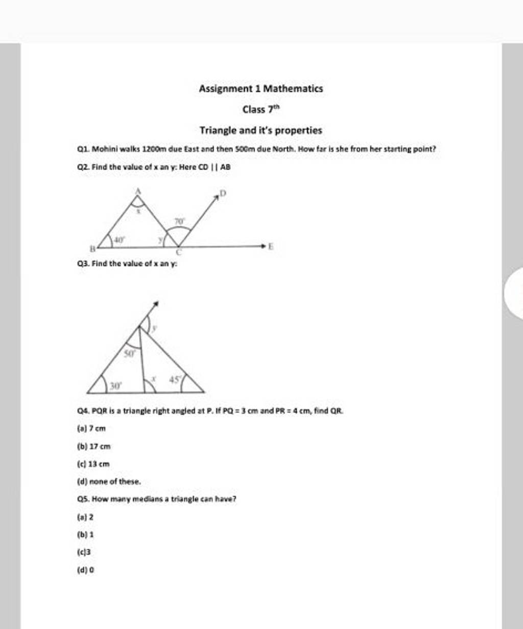 Assignment 1 Mathematics Class 7th Triangle and it's properties Q1 Mohin..