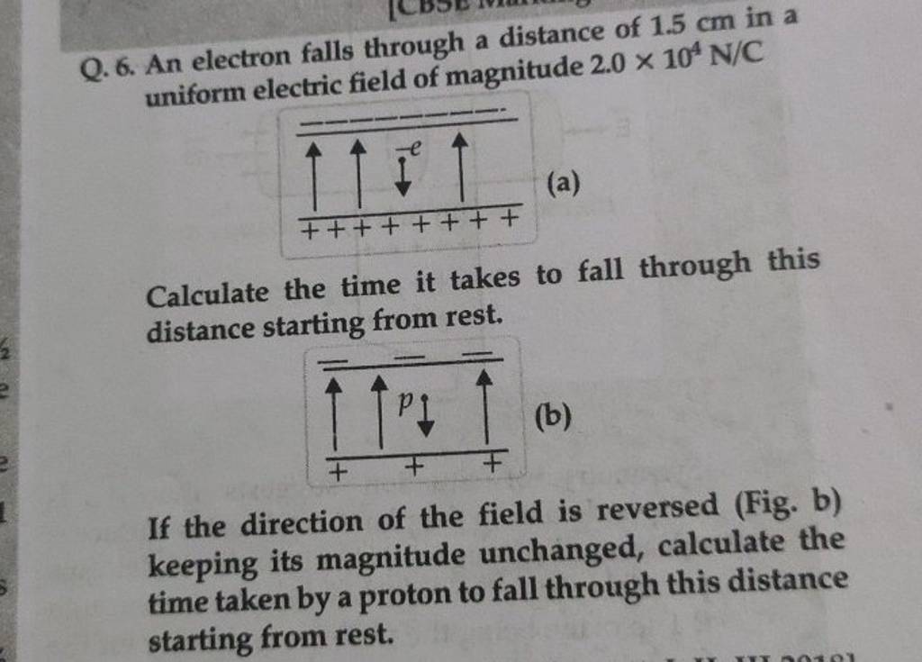 Q 6 An Electron Falls Through A Distance Of 1 5 Cm In A Uniform Electri