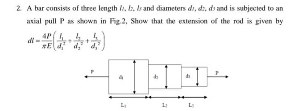 2. A bar consists of three length l1 ,l2 ,l3 and diameters dl ,d2 ,d3 a..