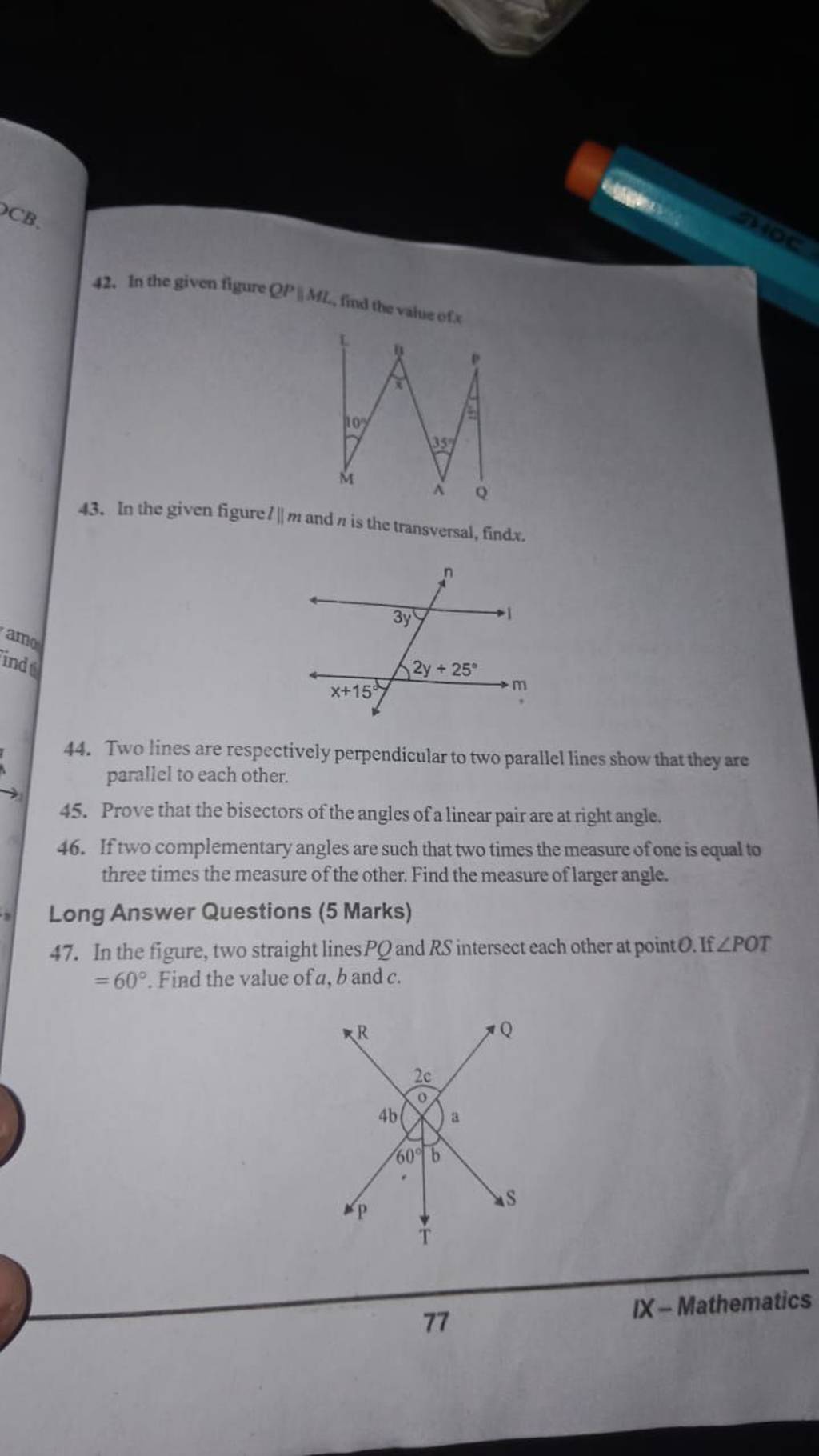 42. In the given figure QP∣Mn, find the value of x 43. In the given figur..