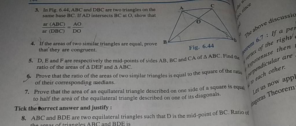 3. In Fig. 6.44,ABC and DBC are two triangles on the same base BC. If AD