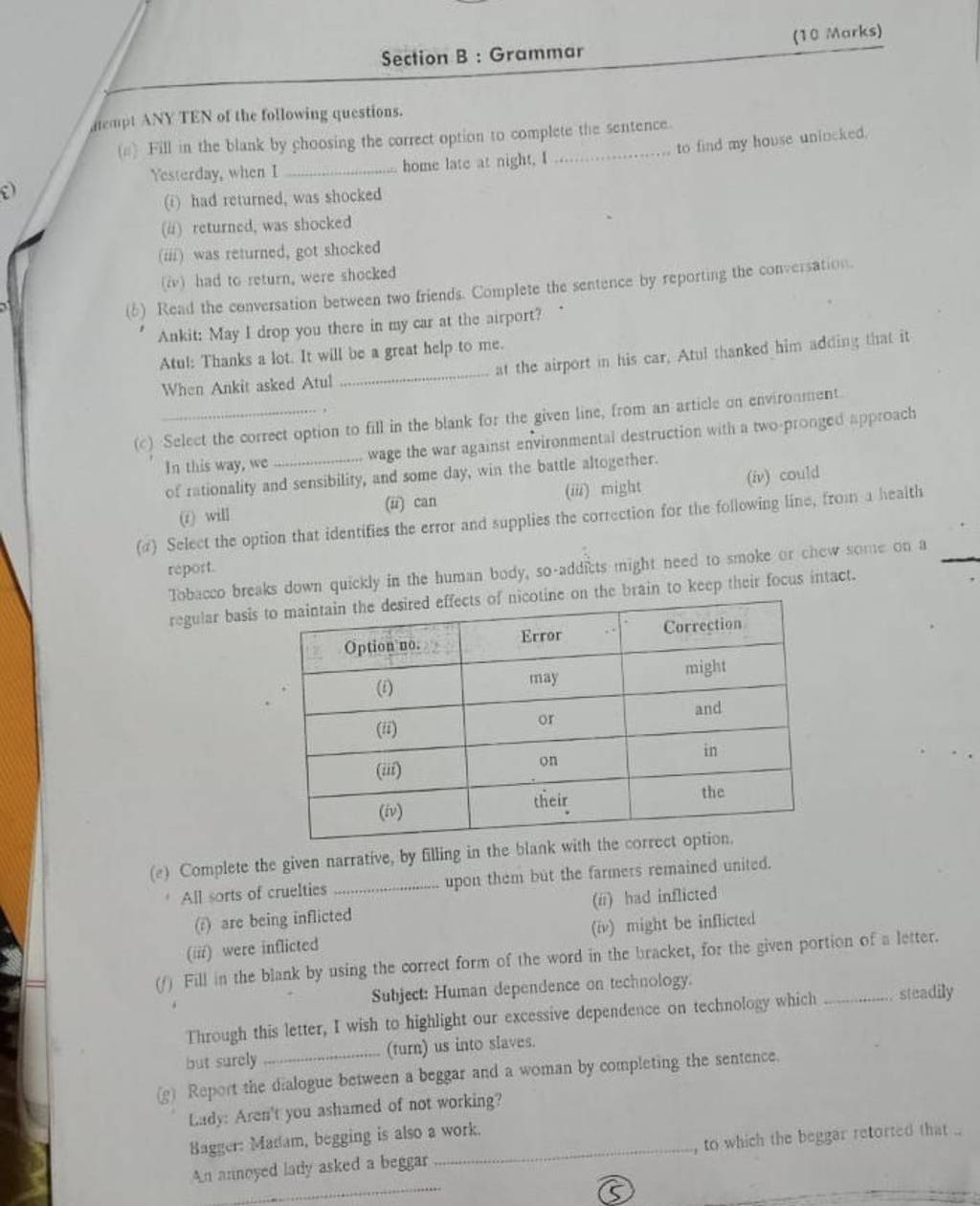 Select the option that identifies the errot and supplies the correction