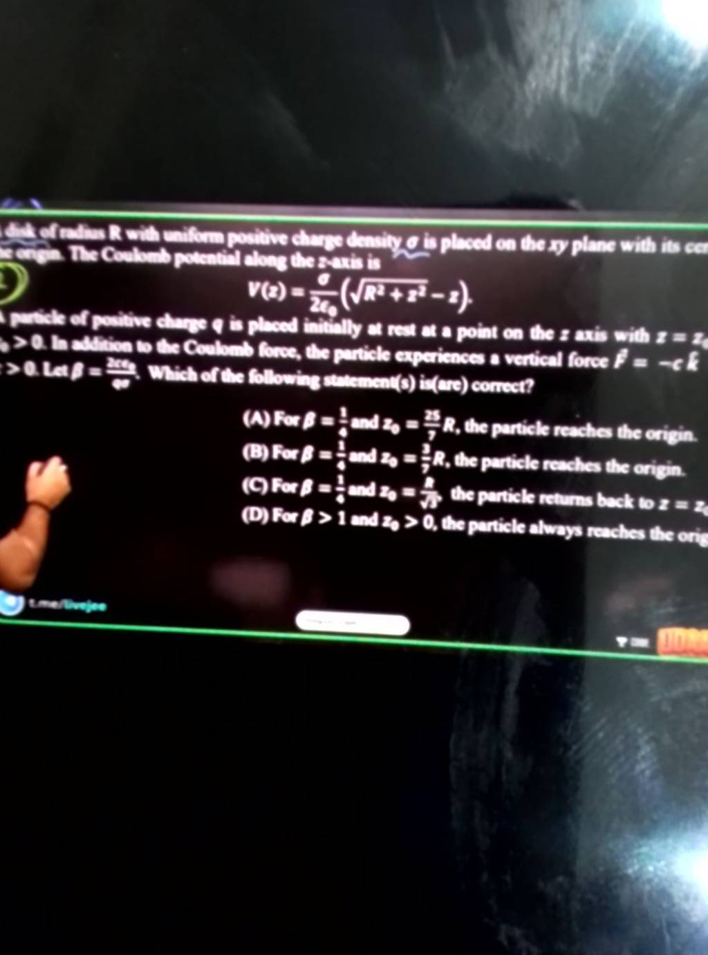 disk of radius R with uniform positive charge density is placed on the xy..