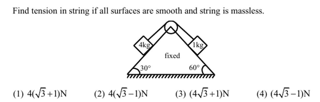 Find tension in string if all surfaces are smooth and string is massless...