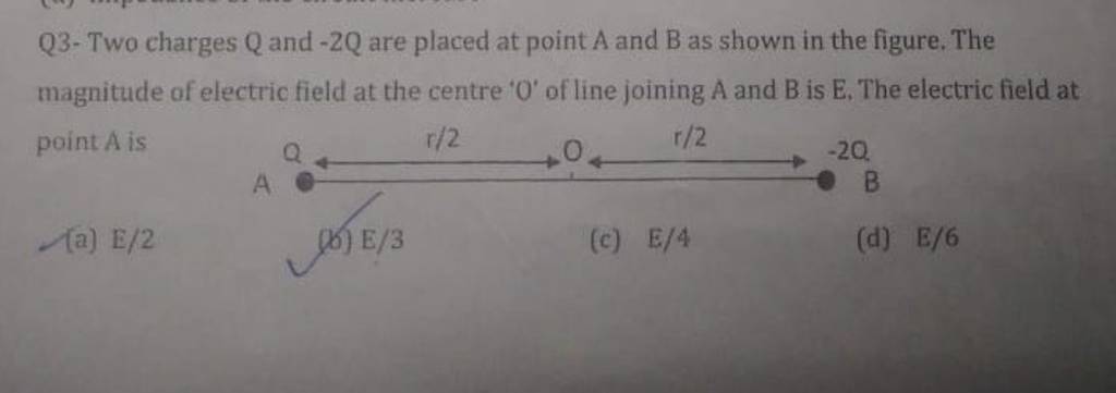 Q3- Two charges Q and −2Q are placed at point A and B as shown in the fig..