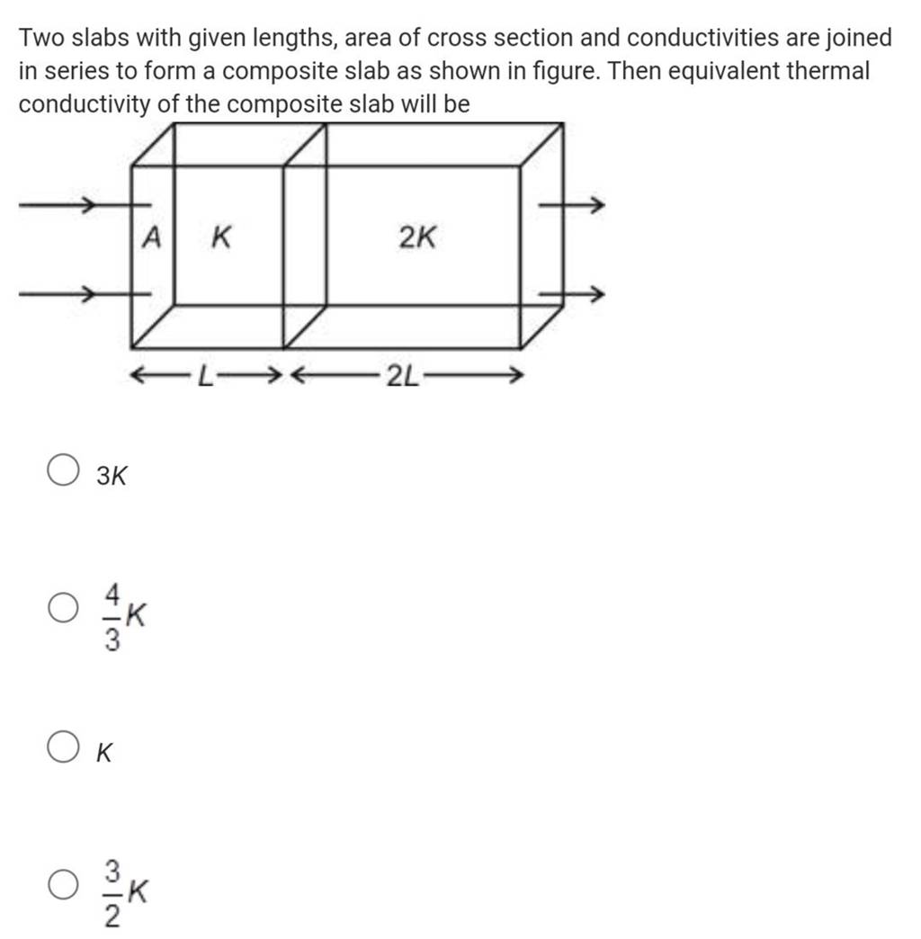 Two slabs with given lengths, area of cross section and conductivities ar..