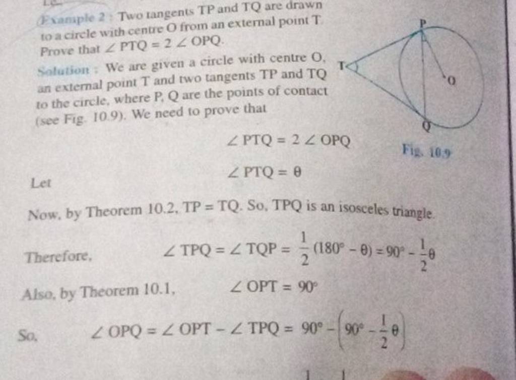 Wranuple 2: Two tangents TP and TQ are drawn to a circle with centre O fr..