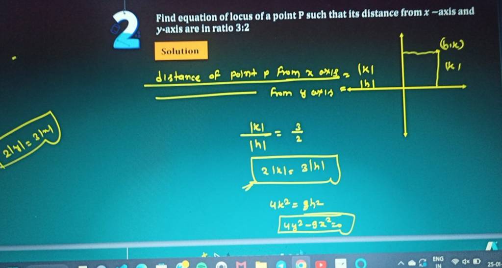 Find equation of locus of a point P such that its distance from x-axis an..