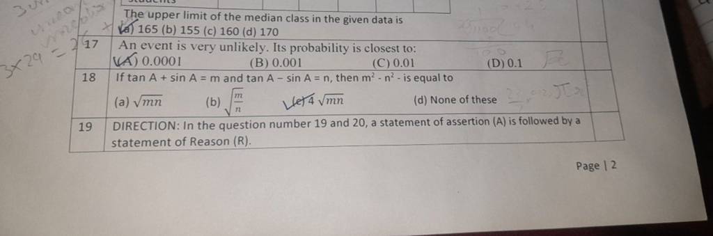 The Upper Limit Of The Median Class In The Given Data Is A 165 B 155