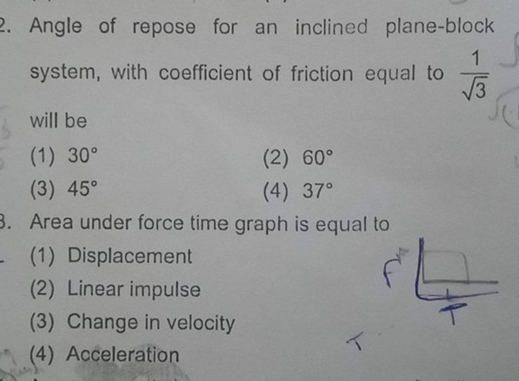 Area under force time graph is equal to | Filo